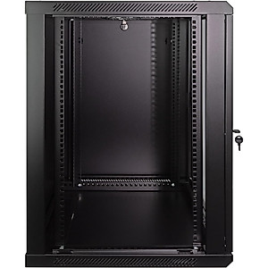 NavePoint 15U Server Rack Enclosure - 23.6” Deep, 15U Wall Mount Network Cabinet with Locking Glass Door for 19” IT Equipment, 15U Network Rack with 2 Fans, Removable Side Panels, Black