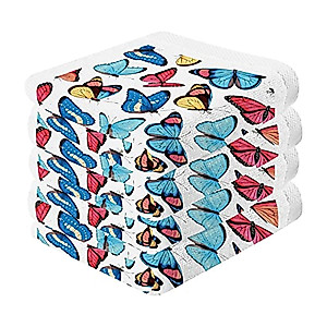 ALAZA Colorful Butterfly Towels Cotton Washcloths Set, Soft Absorbent Quick Dry Face Cloths, Multi-Purpose Fingertip Towels for Bathroom,Hotel,Travel,12'' x 12'' (2 Pack)