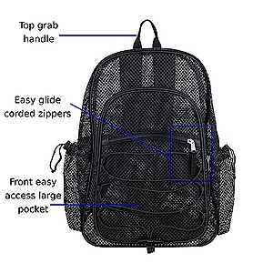 Eastsport XL Semi-Transparent Mesh Backpack with Comfort Padded Straps and Adjustable Bungee for Work, Sports, Beach, College and Security - Black