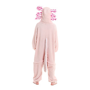 ATOZ Onesie for Kids, Animal Pajamas Halloween Cosplay Costume for Girls Boys, Pink Axolotl 8-9Y