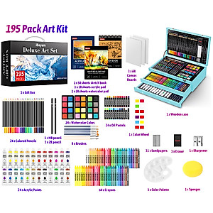 Art Supplies, 186-Pack Deluxe Art Set with 2 A4 Drawing Pads, 1 Coloring Book, 24 Acrylic Paints, Crayons, Colored Pencils, Watercake, Creative Gift Box for Adults Artist Beginners Kids Girls Boys