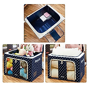 Oxford Fabric Storage Box with Steel Frame,Foldable Stackable Container Organizer with Large Window & Carry Handles Bedroom Closet Organization for Clothes Bedding Sheets Blanket Pillow