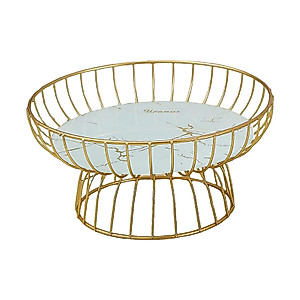 WeiLaiKeQi Fruit Basket Fruit Holder Serving Bowl Fruit Tray Cakes Holder Round Bread Storage Basket Fruit Bowl for Outdoor Parties Household Garden, 25cm Glass Bottom