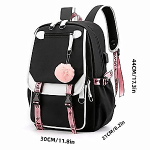 GDFENDU Japanese Anime Backpacks with Keychains,USB Charging Port Student School Bag Laptop Cosplay for Boys Girls (Pink)