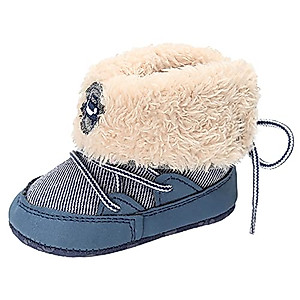Baby Booties Newborn Girl Boy Shoes Infant Winter Warm Boots Rubber Sole Slip Boots Baby Snow Boots 18-24 Months (Blue, 6-12Months)
