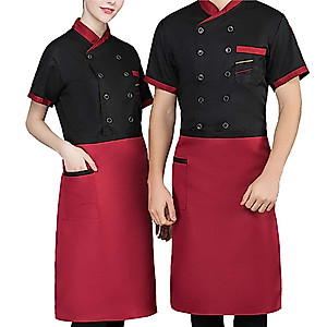 Chef Short Sleeve Unisex Classic Double-Breasted Coat Jacket (Black, Large)