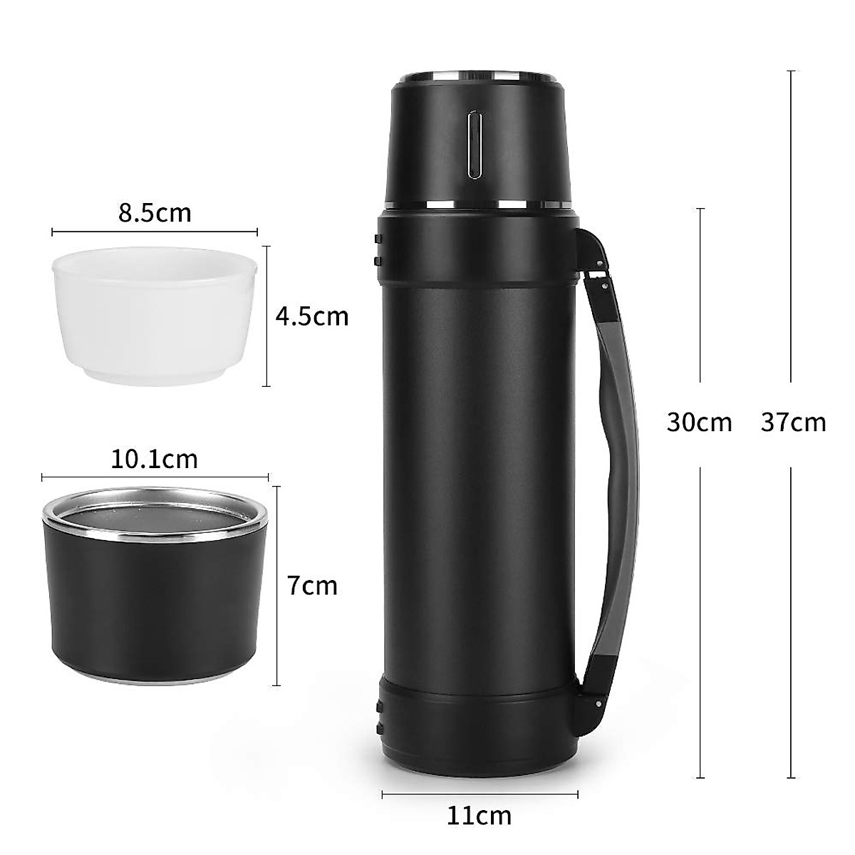 Stainless Steel Thermoses with Cup – 64 oz Double-Wall Vacuum Insulated Water Bottle for Travel – Camping Coffee Thermoses with Handle – Keeps Liquid Hot or Cold,Leak Resistant,Black