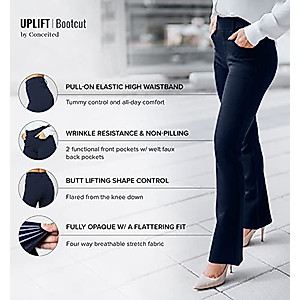 Premium Women's Stretch Dress Pants - Wear to Work - Ponte Treggings - Bootcut - Navy Blue - DP-Boot-Full-Navy-L