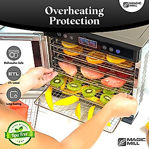 Magic Mill Food Dehydrator Machine | 11 Stainless Steel Trays | Adjustable Timer and Temperature Control | Jerky, Herb, Meat, Beef, Fruits and Vegetables Dryer | Safety Over Heat Protection