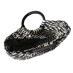 Simcat Straw Handbag, Women's Rattan Handbag Summer Beach Wattled Top Handle Bag Handwoven Tote Bag (Black)