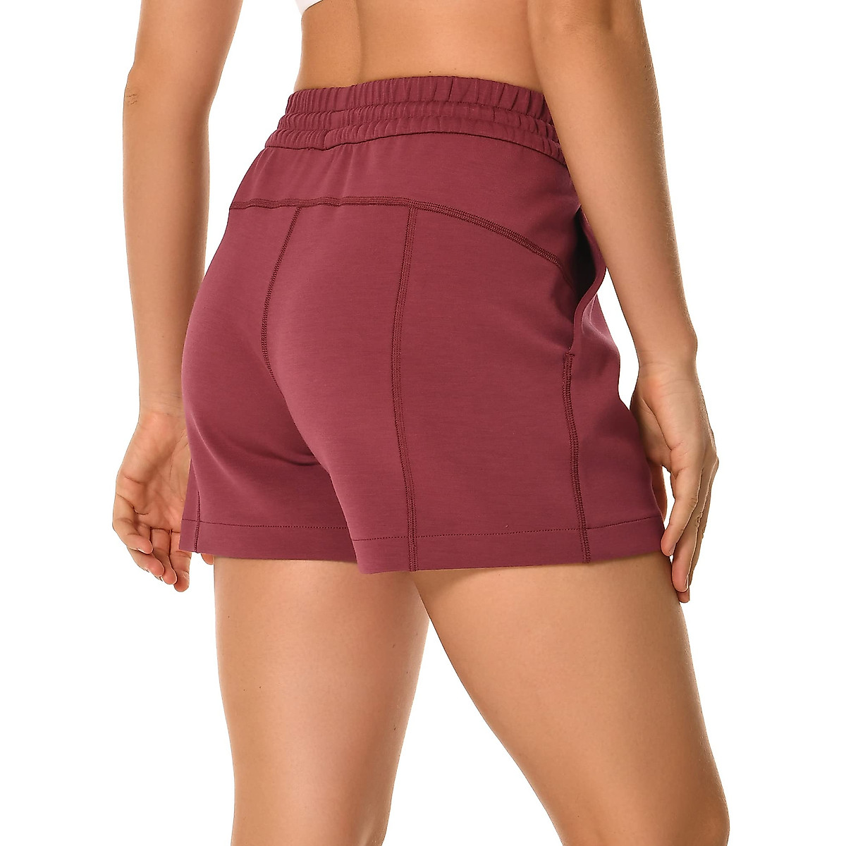 Colorfulkoala Women's High Waisted Ultra Soft Athletic Jersey Shorts Casual Summer Lounge Pants with Pockets (M, Wine Red)