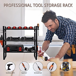 Volin Crik Power Tool Organizer,5 Drill Holder Wall Mount, 4 Layer Heavy Duty Metal Tool Shelf, Garage Tool Organizers and Tool Storage Rack，with Screwdriver Holder/Plier Holder/Hammer Holder