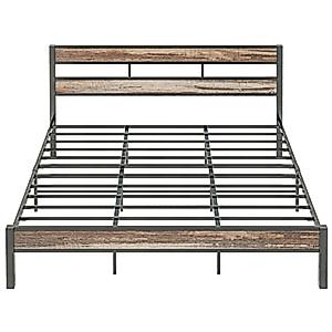 LIKIMIO California King Bed Frames, Easy Assembly, Noise-Free, No Box Spring Needed, Heavy Strong Metal Support Frames, Cal King/Rustic Brown