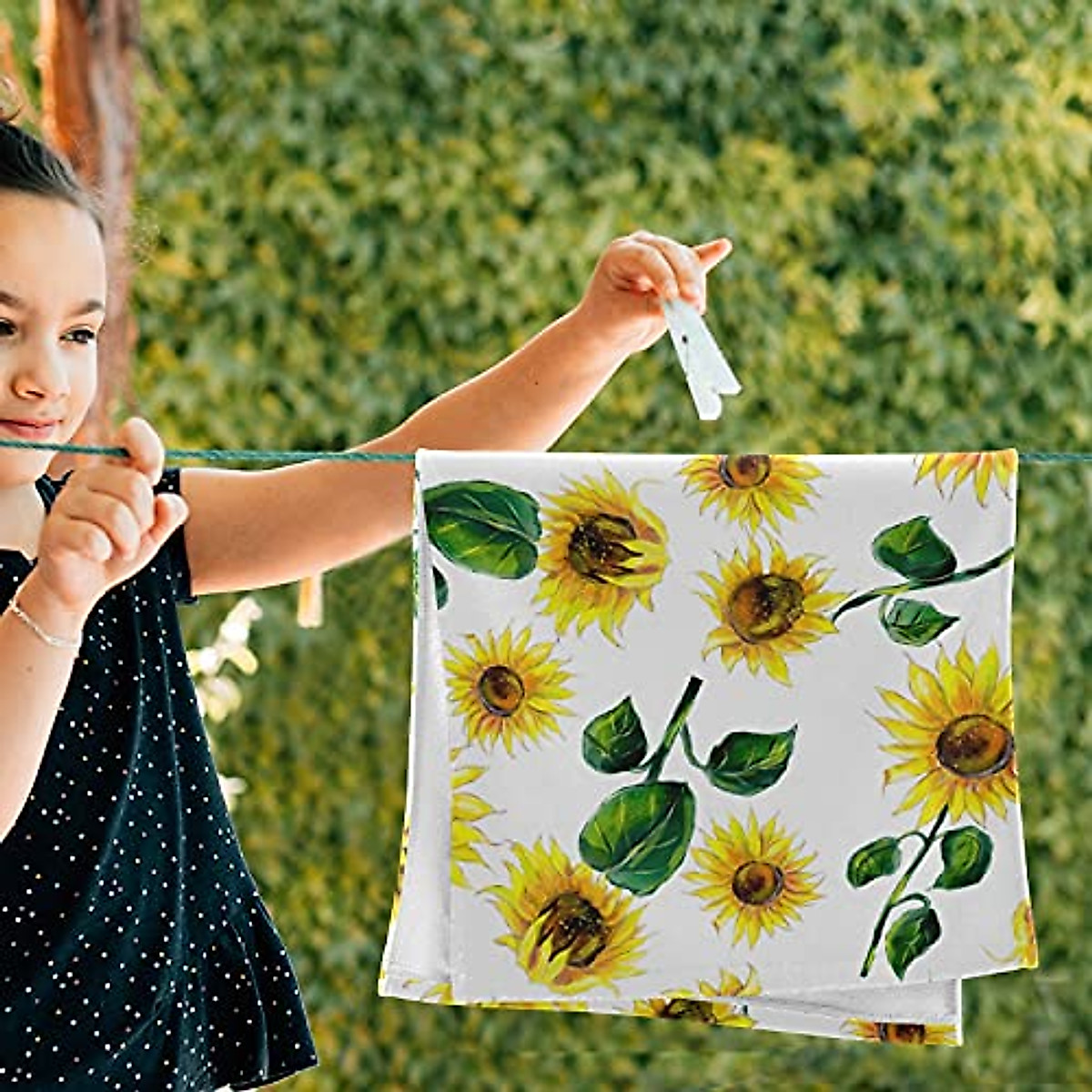 senya Hand Towel 2 Pack Beautiful Watercolor Sunflower Floral Towels Highly Absorbent Multipurpose for Hotel Spa Bathroom Towel