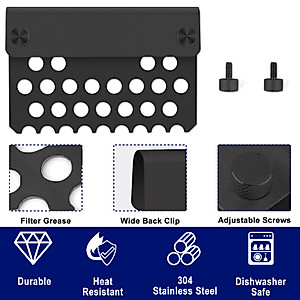 Griddle Grease Gate, Stainless Steel Rear Food Filter Mesh Screen Blocks, Grill Grease Blocker with Screws for Blackstone Flat Top Griddle and Other Grills(Black)