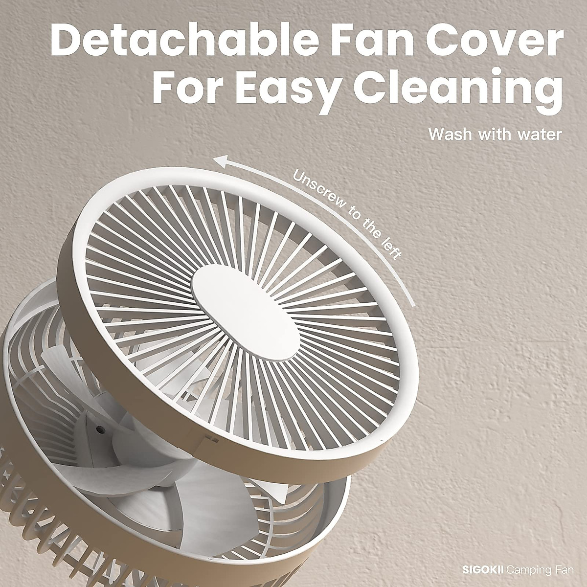 5000mAh Portable Camping Fan with LED Lights, 7 Inch Small Desk Fan Rechargeable Personal Fan, Battery Operated USB Powered Fan with 3 Speeds for Home Office Car RV Picnic Tents Camping Accessories