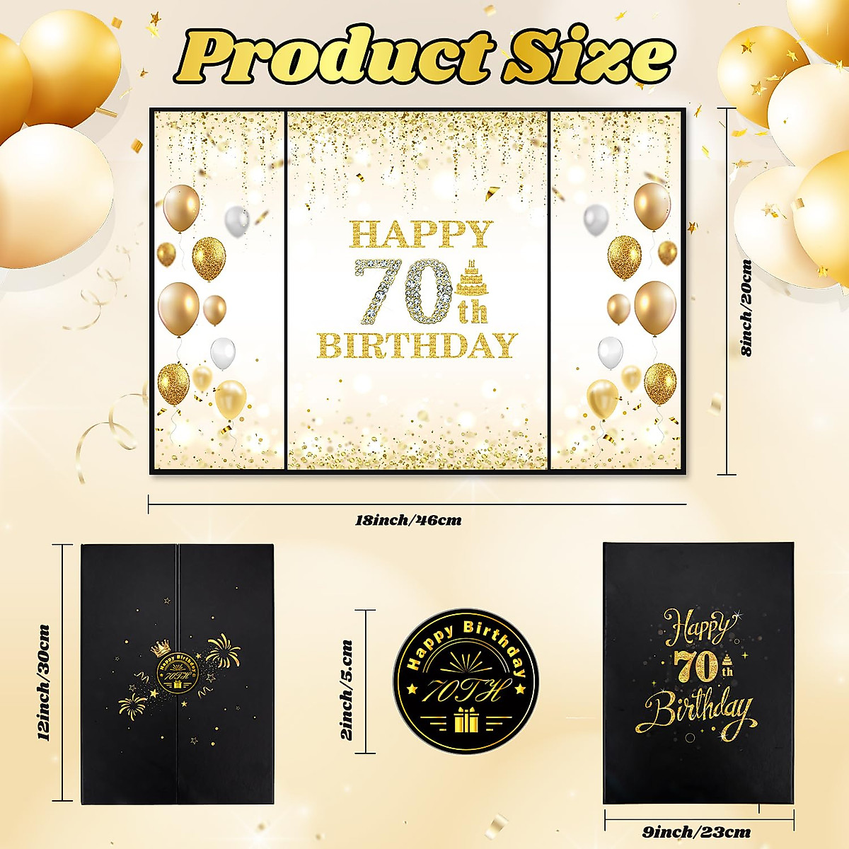 MDCGFOD 70th Birthday Decorations Happy 70th Birthday Guest Book for Men Women, Black Gold Birthday Alternative Signature Board for 70th Birthday Gifts Cheers to 70 Years Birthday Party Supplies