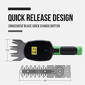 Lichamp 2-in-1 Electric Hand Held Grass Shear Hedge Trimmer Shrubbery Clipper Cordless Battery Powered Rechargeable for Garden and Lawn, CGS-3602 Grass Green
