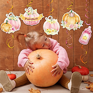 60 Pcs Little Pumpkin Hanging Swirls Autumn Thanksgiving Baby Shower Party Decoration a Little Pumpkin Is on Her Way Hanging Decor Pink Floral Pumpkin Ceiling Swirl for Fall Baby Shower Girl Birthday