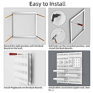 Metal Pegboard for Kitchen 4 Pcs, NaneTidy Pegboard Wall Organizer Kits and Accessories (Include 3 x Spice Racks, 5 x Hooks, 1 x Knife Holder, 1 x Utensil Holder, 1 x U-Rack, 1 x Towel Rack), White