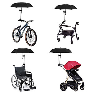 SILLY MONKEY Improved Design Umbrella Holder and Bonus Stroller Hook - Adjustable Parasol Clamp Mount for Stroller, Wheelchair, Rollator, Bike, Pram Sunshade - Complete with Non-Slip Multipurpose Clip