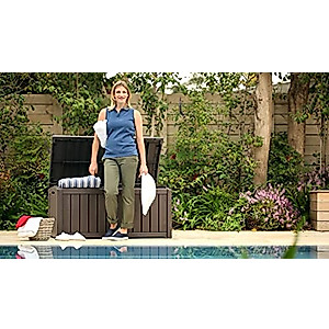 Keter Glenwood 101 Gallon Resin Large Deck Box-Organization and Storage for Patio Furniture, Outdoor Cushions, Garden Tools and Pool Toys, Grey & Black