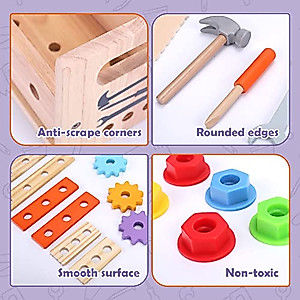 Wdmiya Wooden Toddler Tool Set, Toy Tools for Toddlers 3 4 Year Old and Montessori Educational STEM Toys, 29 Pcs Pretend Construction Toys Birthday Gifts for Boys & Girls.