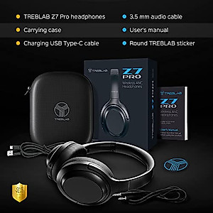 TREBLAB Z7 PRO - Hybryd Active Noise Canceling Headphones with Mic - 45H Playtime & USB-C Fast Charging, ANC Wireless Over Ear Bluetooth Headphones w/aptX, Stereo Sound, Touch Control (Grey)