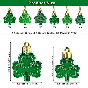 Fovths 36 Pieces 2 Sizes St Patrick's Day Shamrocks Ornament Set 3 Styles Green Good Luck Clover Hanging Bauble for Tree, Table, Party Hanging Decorations