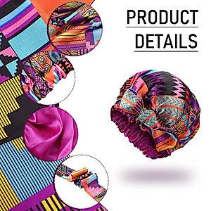 4 Pieces Kids Silk Bonnet Sleep Cap Adjustable Sleeping Cap Satin Hair Bonnet Hat Flower Night Hat Bonnet with Ties for Hair Teens Toddler Child Baby Infant (African Print) Multicoloured