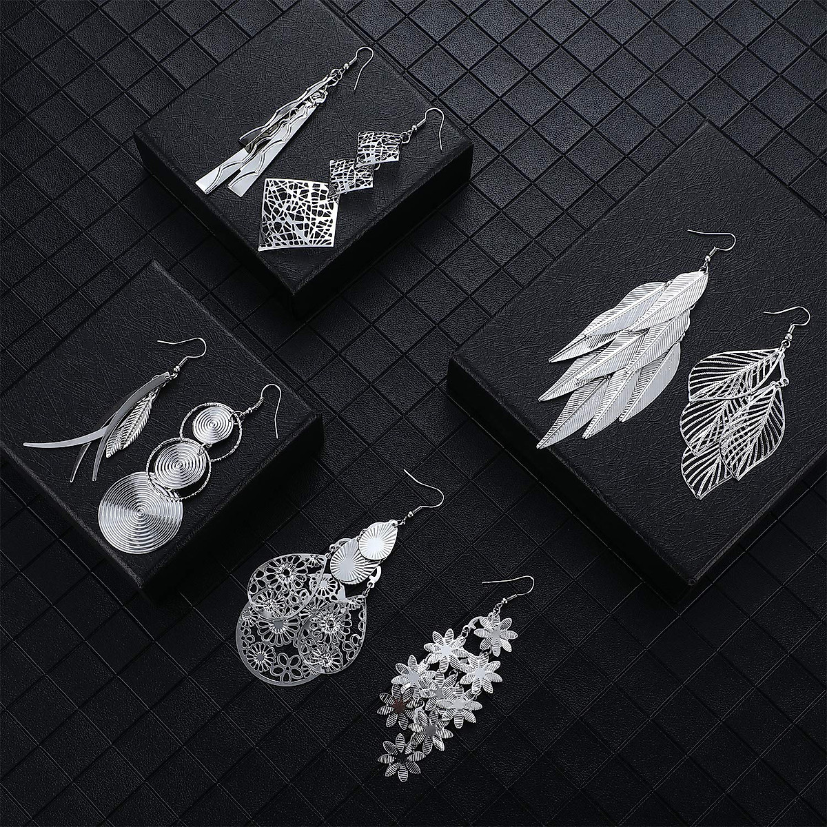 Hicarer 12 Pairs Drop Dangle Earrings Bohemian Long Fringed Earrings Vintage Statement Earrings for Women(Silver)