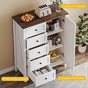 DWVO 5 Drawer Dresser - Farmhouse Chest of Drawers for Bedroom, 46" Tall Modern Dresser Cabinet with Barn Doors, Wood Storage Organizer for Living Room, Hallway, Closet, White