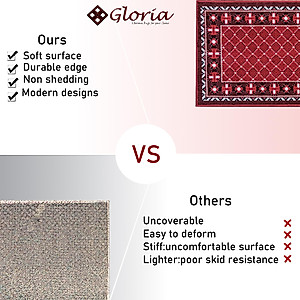Gloria Non Slip Rubber Back Checkered Design Kitchen Rug Kitchen Runner Kitchen Mat Carpet for Kitchen Anti Slip Stair Treads (Checkered-Red, Runner (23"x84"))