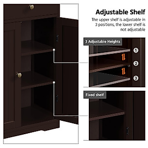 Yaheetech Bathroom Floor Cabinet, Large Storage Space Wooden Organizer with 1 Big Drawer, 3 Small Drawers & 2 Doors, Free-Standing Cupboard for Kitchen/Living Room/Bathroom Use, Espresso