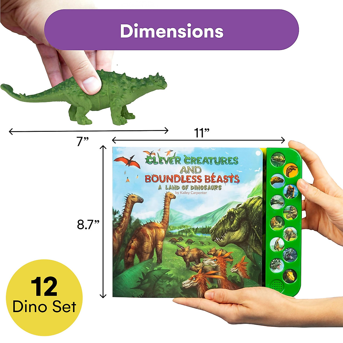 Li'l-Gen Dinosaur Toys for Kids 3-5 - Interactive Dinosaur Sound Book with Realistic Roars and 12 Large 7-Inch Dinosaur Figurines - Engaging Toddler Learning Toys for Imaginative Play - No Mat