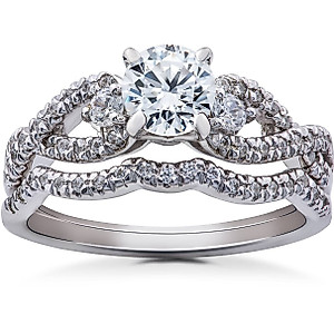 1 1/6ct Diamond Infinity Engagement Wedding Ring Bridal Set 14K White Gold - Size 5