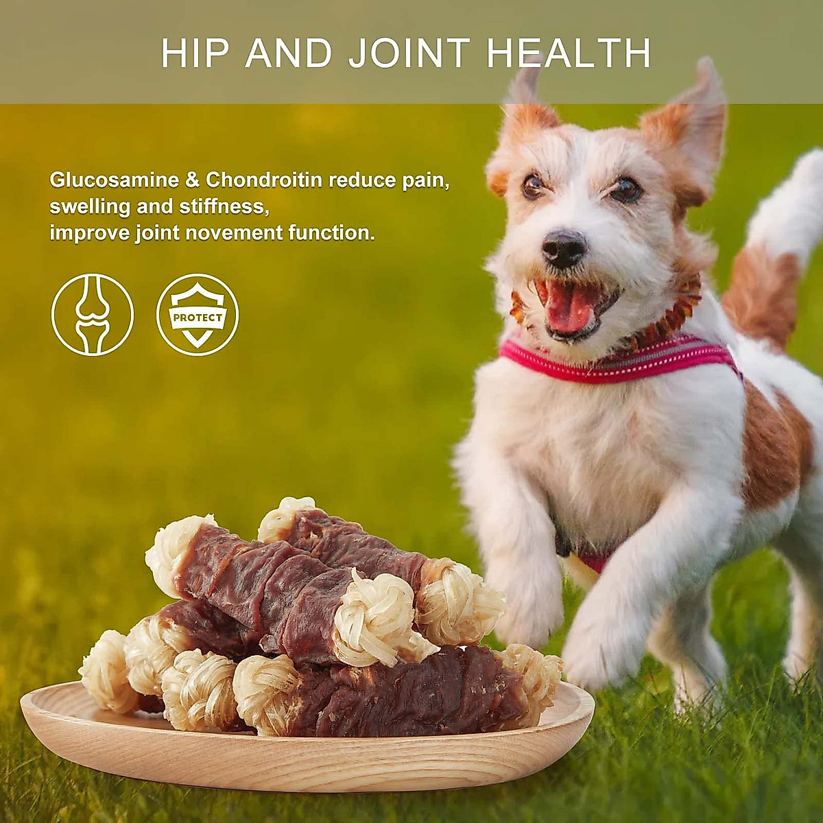 Jungle Calling Beef Tendons for Dogs, Duck Wrapped Tendons Dog Chews Long Lasting Hip and Joint Supplement for Dogs with Glucosamine (Knotted Bone)