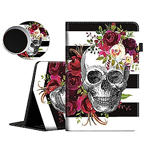 Case for All-New Fire HD 10 & Fire HD 10 Plus Tablet (10.1", 11th Generation, 2021 Release), Slim Folio Stand Soft Protective Cover with Smart Auto Wake/Sleep, Skull Flower + Coasters