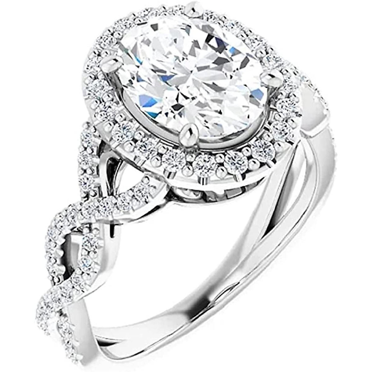 Moissanite World Twisted Infinity Moissanite Ring, Oval 2.0CT, Moissanite Engagement Ring/Moissanite Wedding Ring/Moissanite Bridal Ring Set, 925 Sterling Silver (9.5)