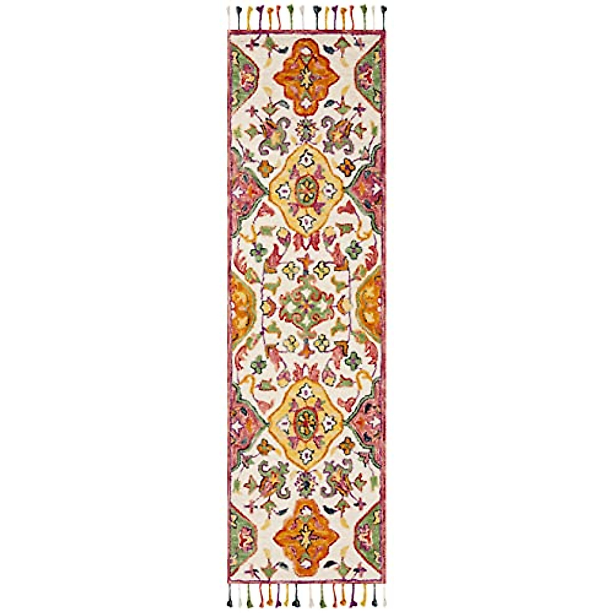 SAFAVIEH Blossom Collection 2' 3" x 12' Ivory/Multi BLM456A Handmade Premium Wool Tassel Entryway Foyer Living Room Kitchen Runner Rug