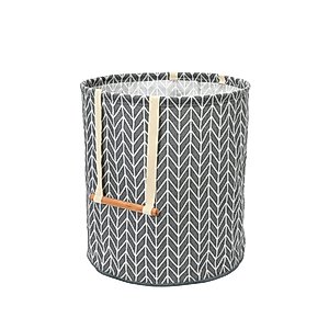 Household Essentials Round Krush Hamper with Wood Dowel Handles, Gray Chevron