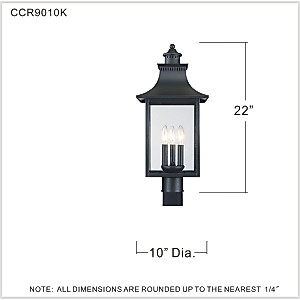 Quoizel CCR9010K Chancellor Outdoor Lantern Post Mount, 3-Light 180 Total Watts, 22" H x 10" W, Mystic Black