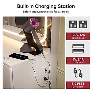 ClouDDwell Makeup Vanity Desk with Large Mirror and LED Lights, 3 Lighting Modes and Power Outlet. Makeup Vanity with 3 Drawers,2 Cabinets and Chair, Stool with Storage, for Bedroom, White, 1 Case