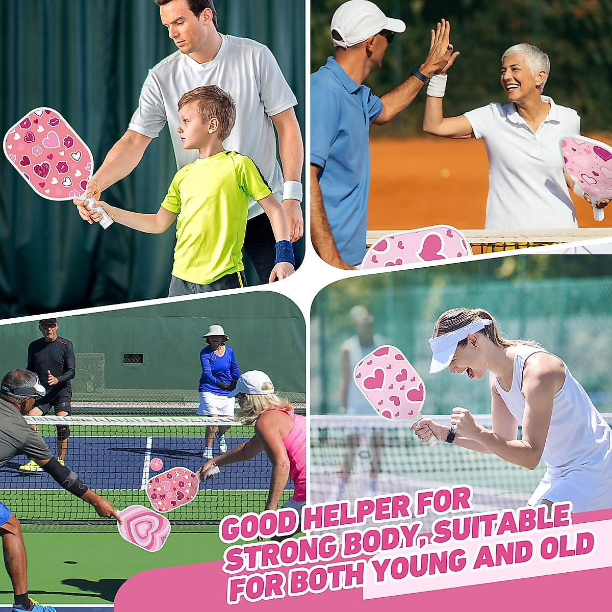 Sprypals Pickleball Paddles, Pink Pickleball Set of 4 with 4 Premium Wood Pickleball Paddles, 4 Balls and 1 Carry Bag Ergonomic Cushion Grip for Beginners & Intermediate Players Indoor & Outdoor