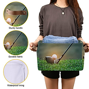 FZDXZJJ Sport Golf Ball Theme Storage Basket Bins, Cool Decorative Baskets Storage Box Collapsible Storage Cubes Organizer with Handles for Nursery Shelf Closet Office Home Bedroom, 2 Pack