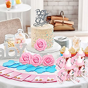 50 Pcs 3.5 x 1.6 Inch Baby Bottle for Baby Shower Mini Feeding Bottle Candy Box Plastic Milk Bottles with Ribbon for Baby Shower Favor Gift Decoration, Pink