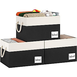 ASXSONN Fabric Storage Bins with Label, Foldable Storage Baskets for Shelves with Handles [3-Pack], Large Storage Baskets for Organizing Home, College Dorms, 15"x11"x9.6", Black&White
