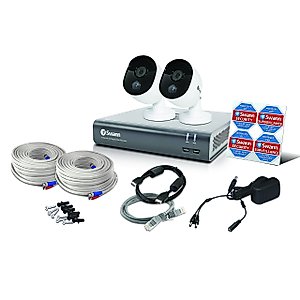 Swann Home Security Camera System, 4 Channel 2 Bullet Cameras, 1080p HD DVR, Indoor/Outdoor Wired Surveillance CCTV, Night Vision, Heat & Motion Sensing, Alexa + Google, 1TB Hard Drive, SWDVK-445802V