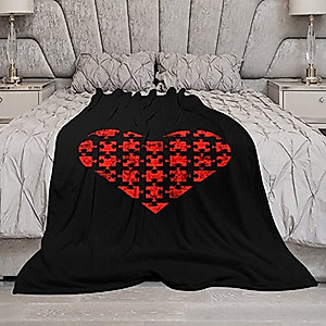 Autism Puzzle Heart Throw Blanket for Couch Bed Flannel Lap Blanket Lightweight Cozy Plush Blanket for All Seasons 40"x60"