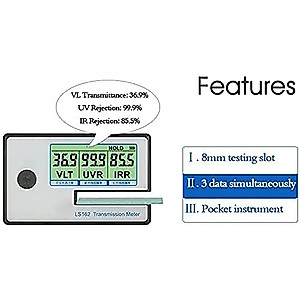 RockRose Portable Solar Tester Meter, Car Window Tint Solar Film Car Transmission Meter Filmed Glass Tester UV IR Rejection Meter Spectrum Tester IR 950nm UV 365nm VR 550nm